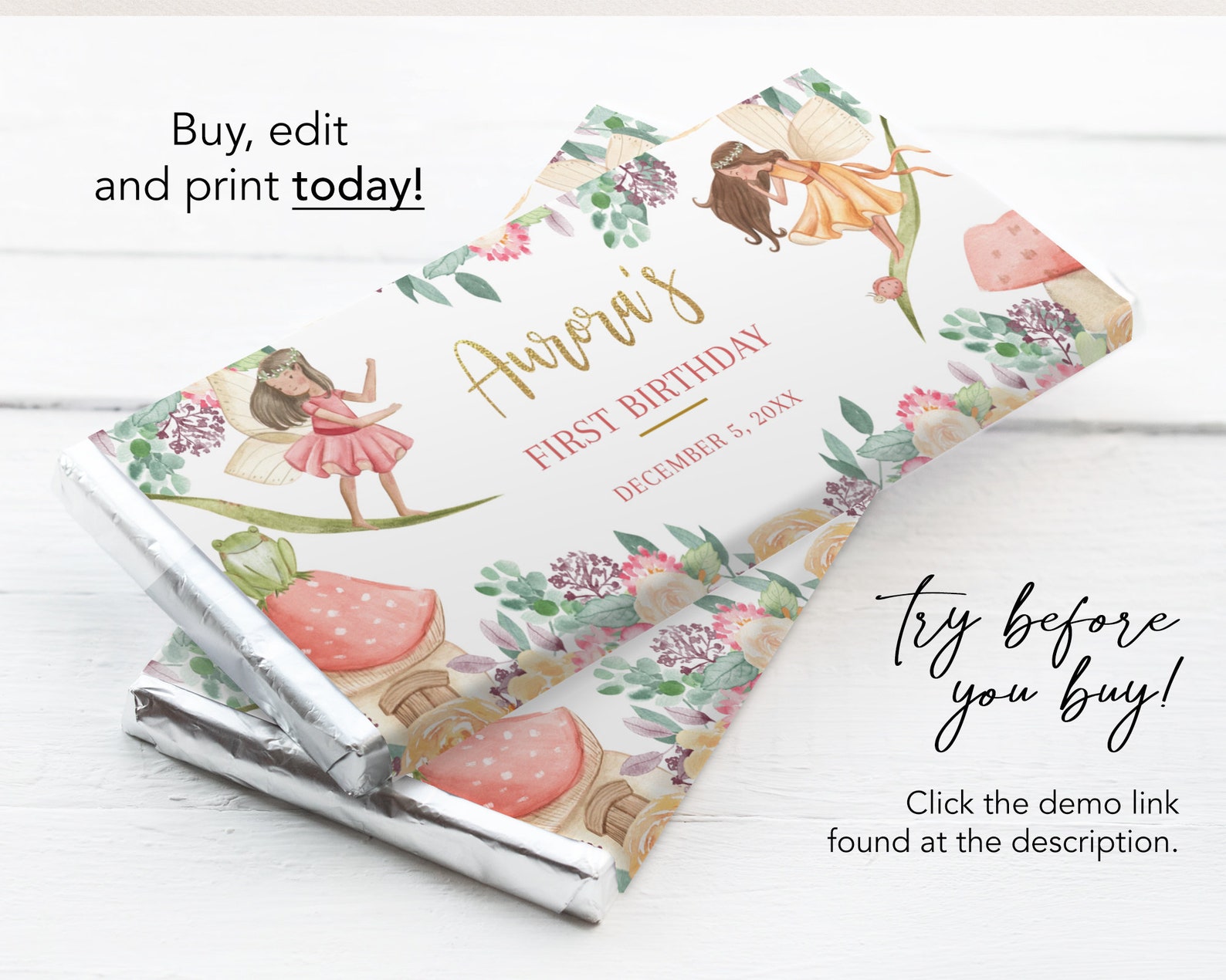 Editable Fairy Chocolate Bar Label Template Candy Bar - Etsy