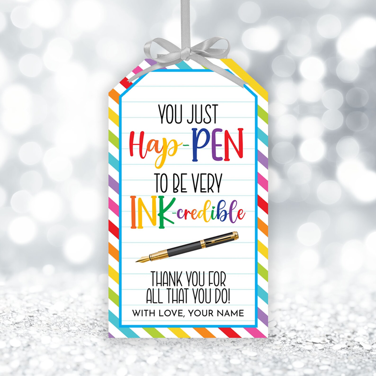 Editable Teacher Appreciation Favor Tags, School Pen Gift Tag Template ...