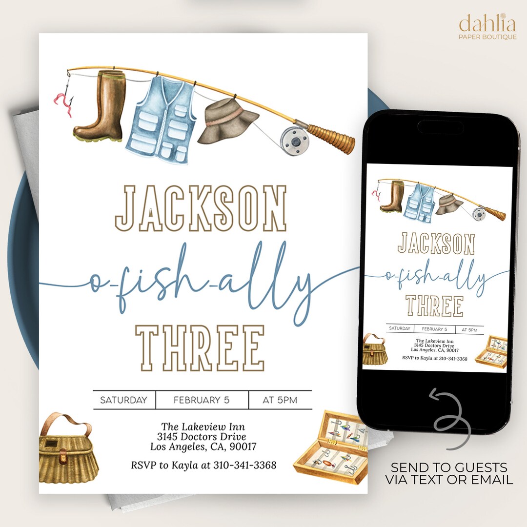 Blue Fishing Birthday Invitation, EDITABLE Outdoor Lake Party Invite ...