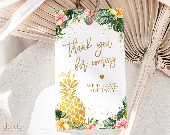 Tropical Thank You Card Hawaiian Birthday Thank You Card Printable Luau ...