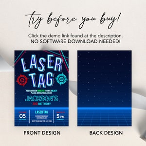 EDITABLE Laser Tag Birthday Invitation, Laser Tag Party Invite Template ...