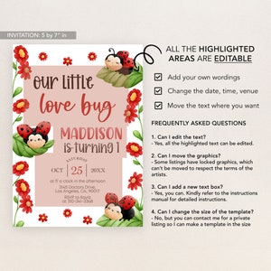Love Bug First Birthday Invitation, EDITABLE Valentine's Party Invite ...