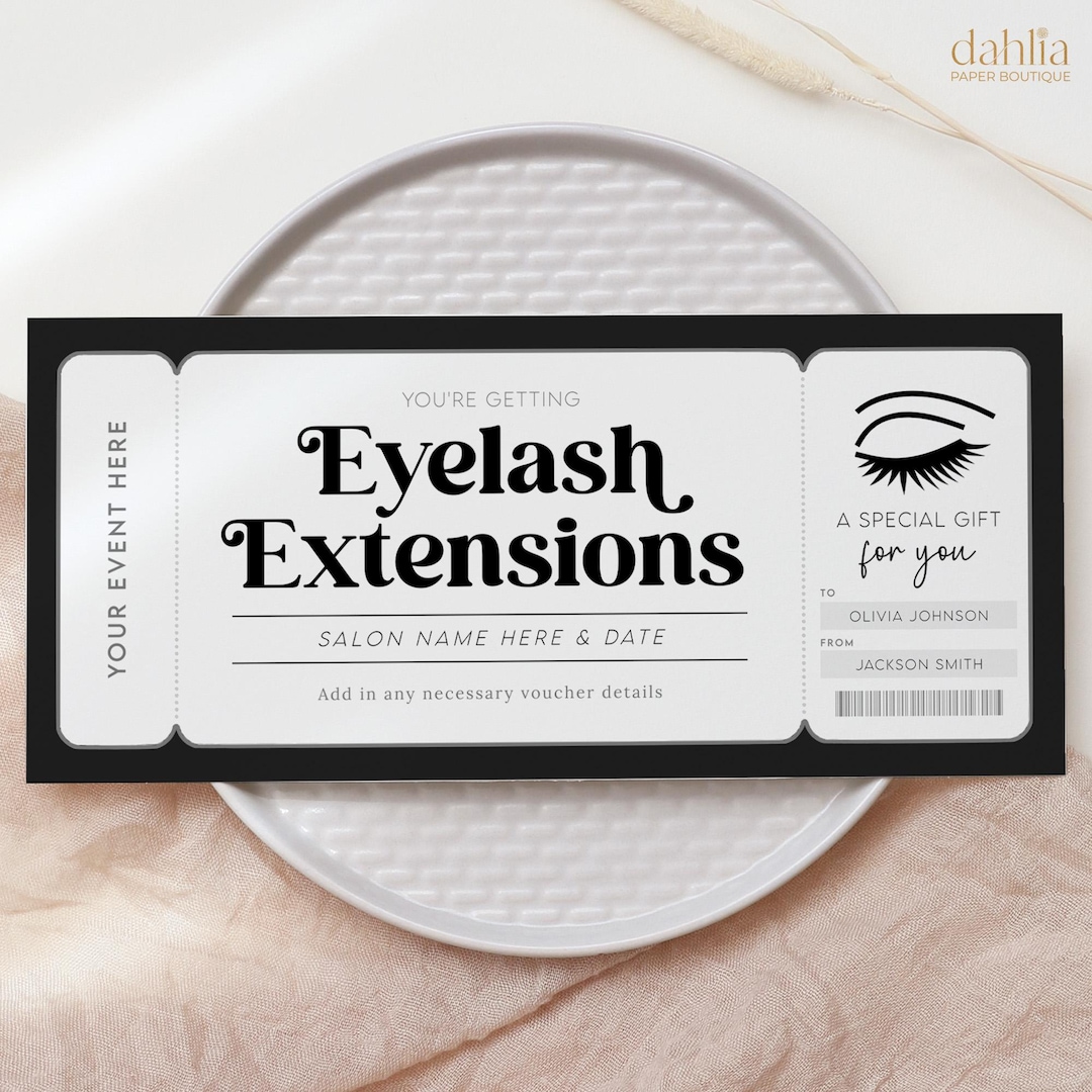 Eyelash Extensions Gift Voucher, Printable Lash Extensions Gift ...