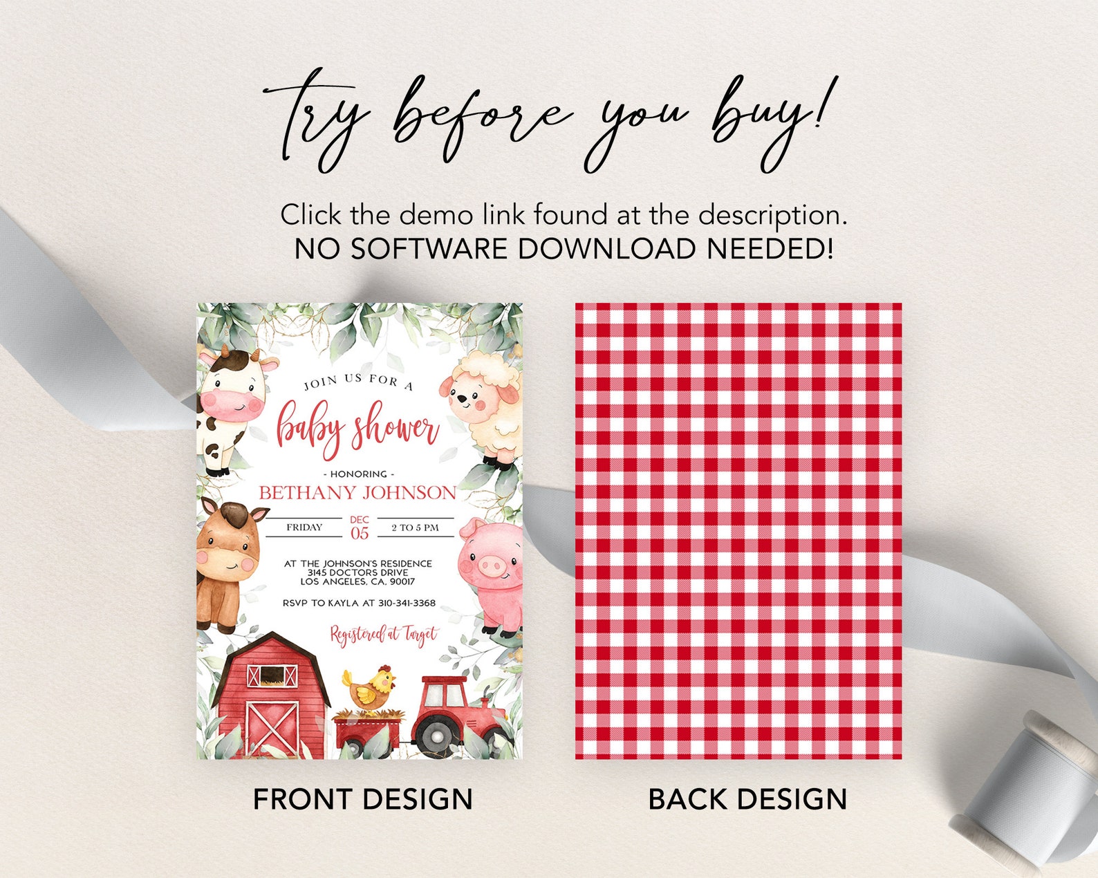 EDITABLE Farm Baby Shower Invitation Template Set Barn - Etsy