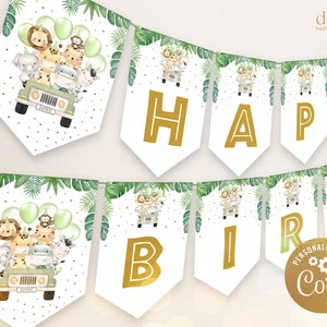 Safari Animals Happy Birthday Banner, EDITABLE Wild One Party ...
