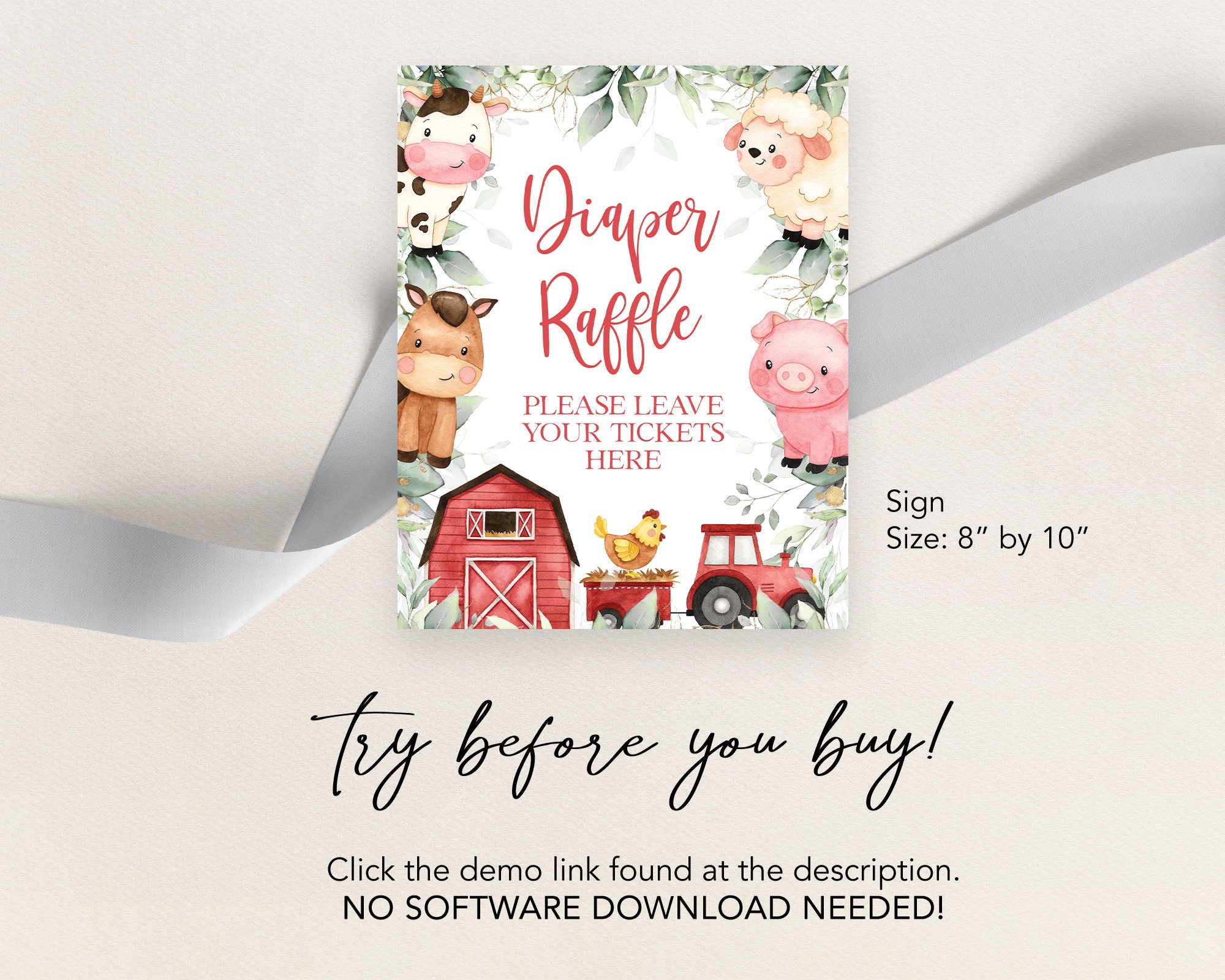 EDITABLE Farm Baby Shower Diaper Raffle Sign & Card Barn - Etsy Canada