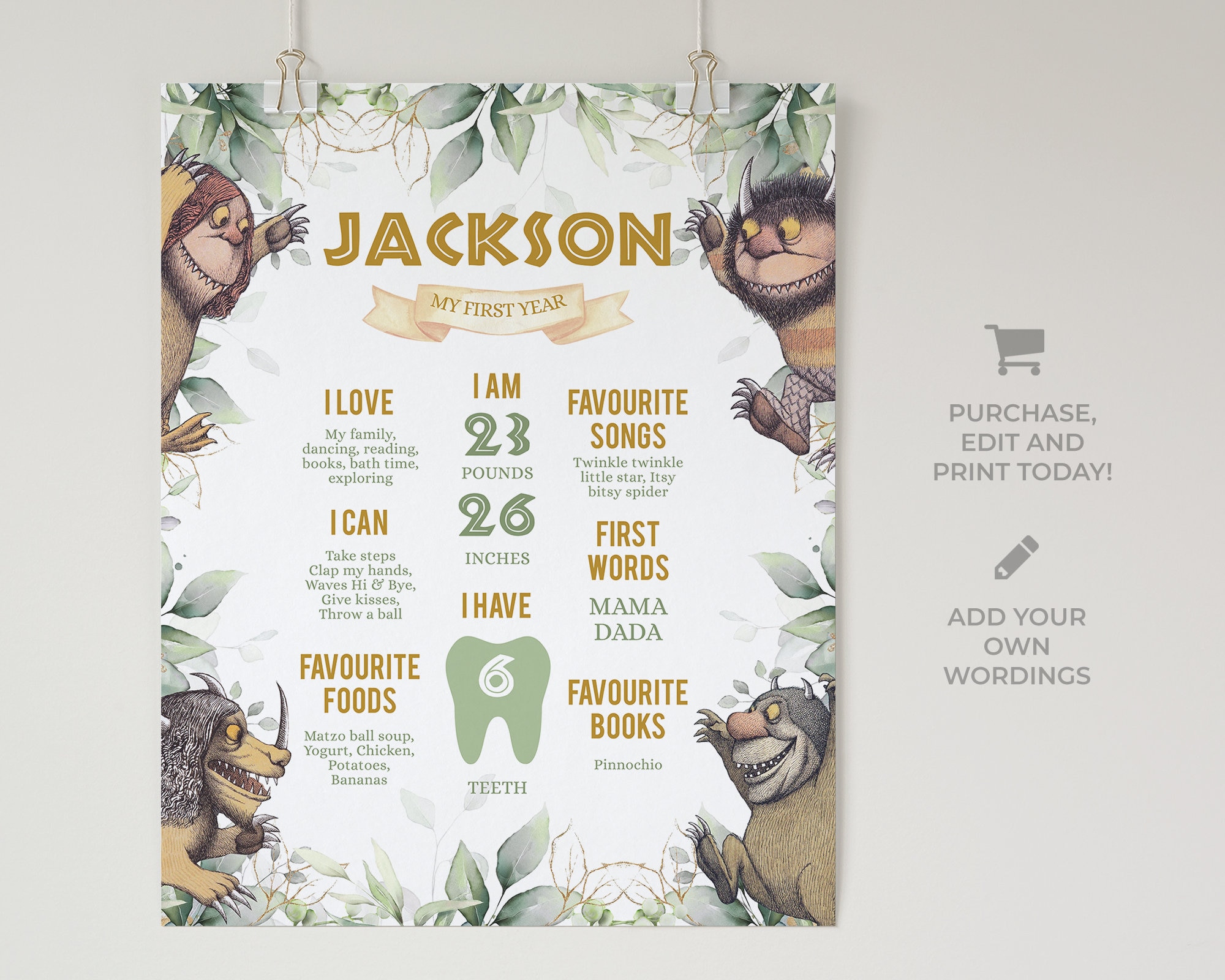 Where the Wild Things Are First Milestone Poster EDITABLE - Etsy