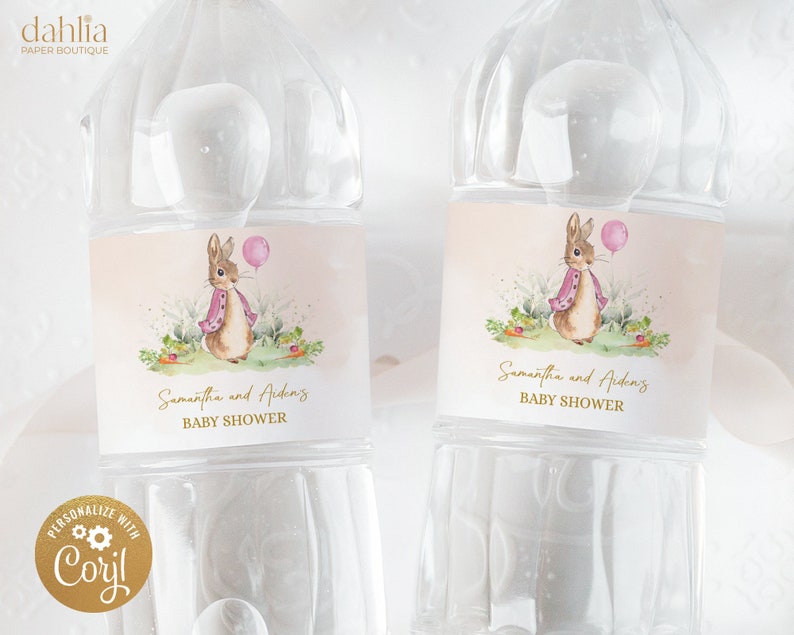 EDITABLE Peter Rabbit Baby Shower Water Bottle Sticker Label - Etsy