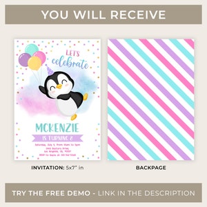 Penguin Birthday Invitation, EDITABLE Winter Party Invite Template ...