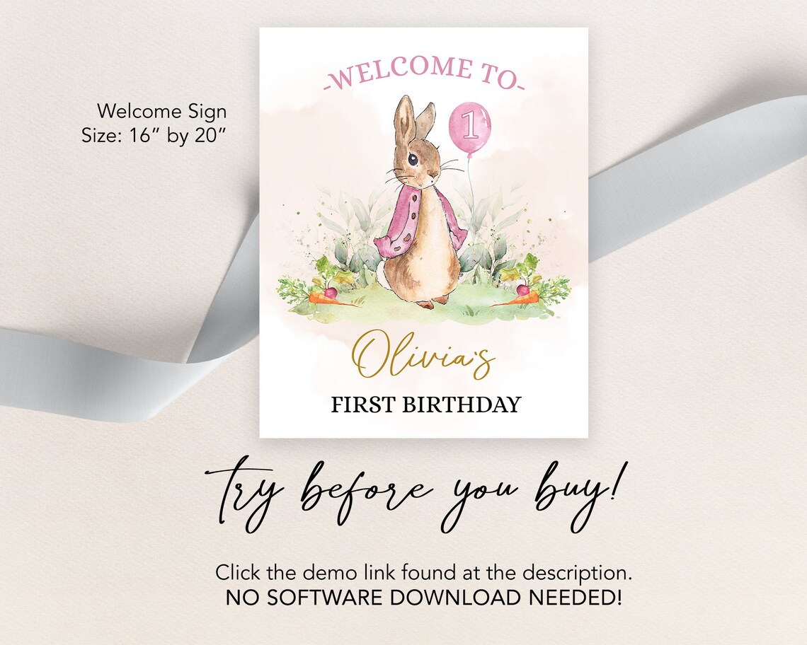 Peter Rabbit First Birthday Welcome Sign Editable Banner - Etsy