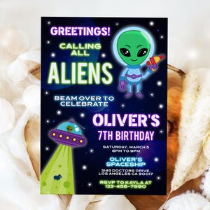 EDITABLE Alien Birthday Invitation, UFO Spaceship Party Template, Out ...