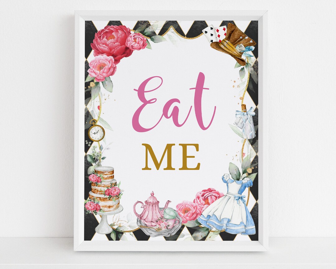 Eat Me Sign, Food Table Label, Alice in Wonderland Birthday, EDITABLE ...