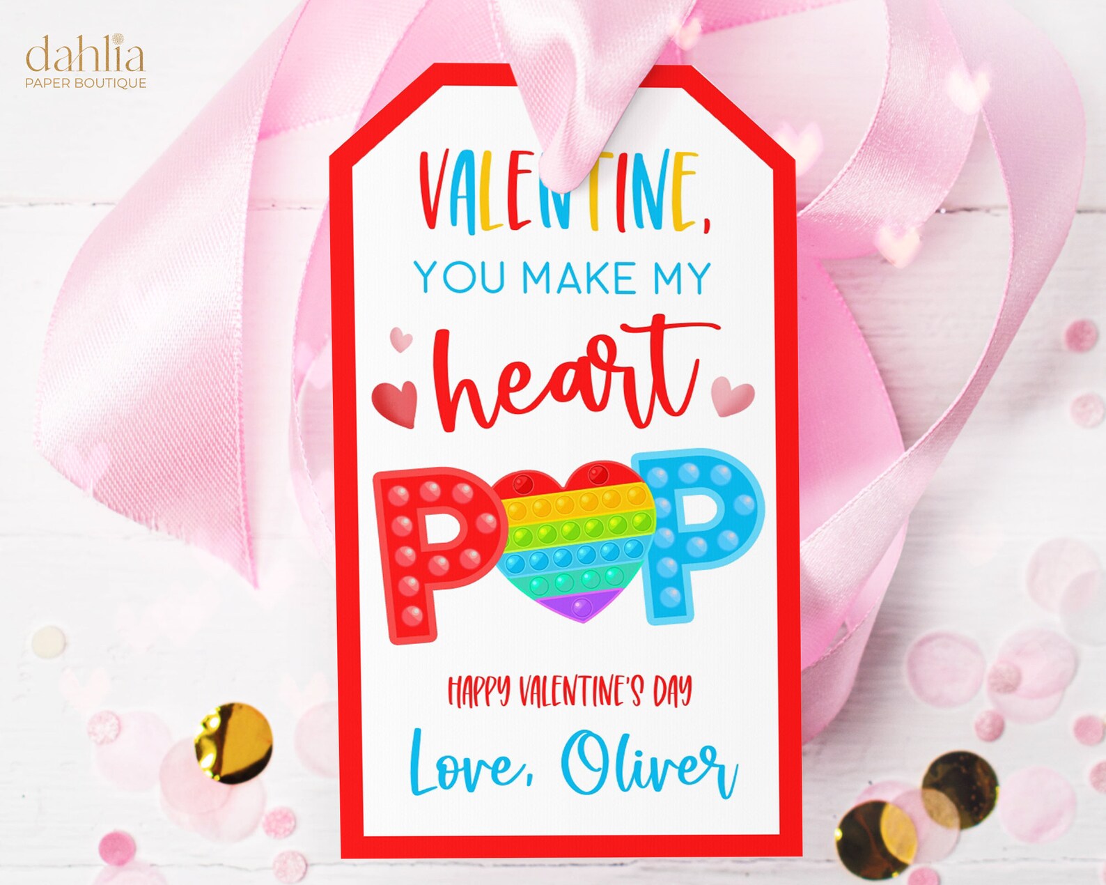 EDITABLE Pop It Valentine Gift Tag, You Make My Heart Pop Valentines ...