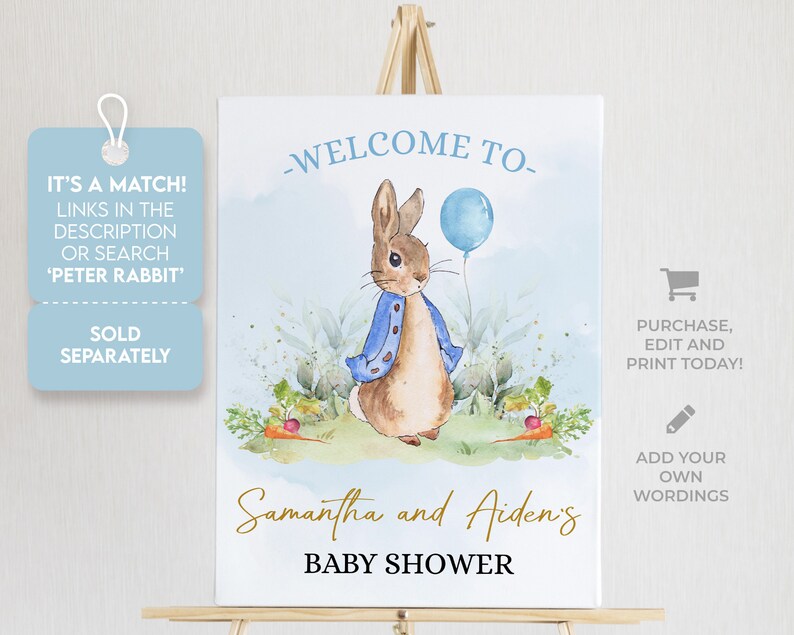 Peter Rabbit Baby Shower Invitation Template Set EDITABLE - Etsy