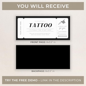 Tattoo Gift Voucher, Editable Tattoo Gift Certificate Printable, Get ...