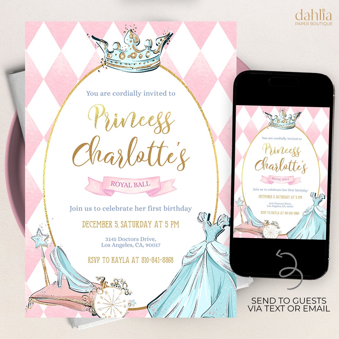 Cinderella Birthday Invitation, EDITABLE Princess Party Invite Template ...