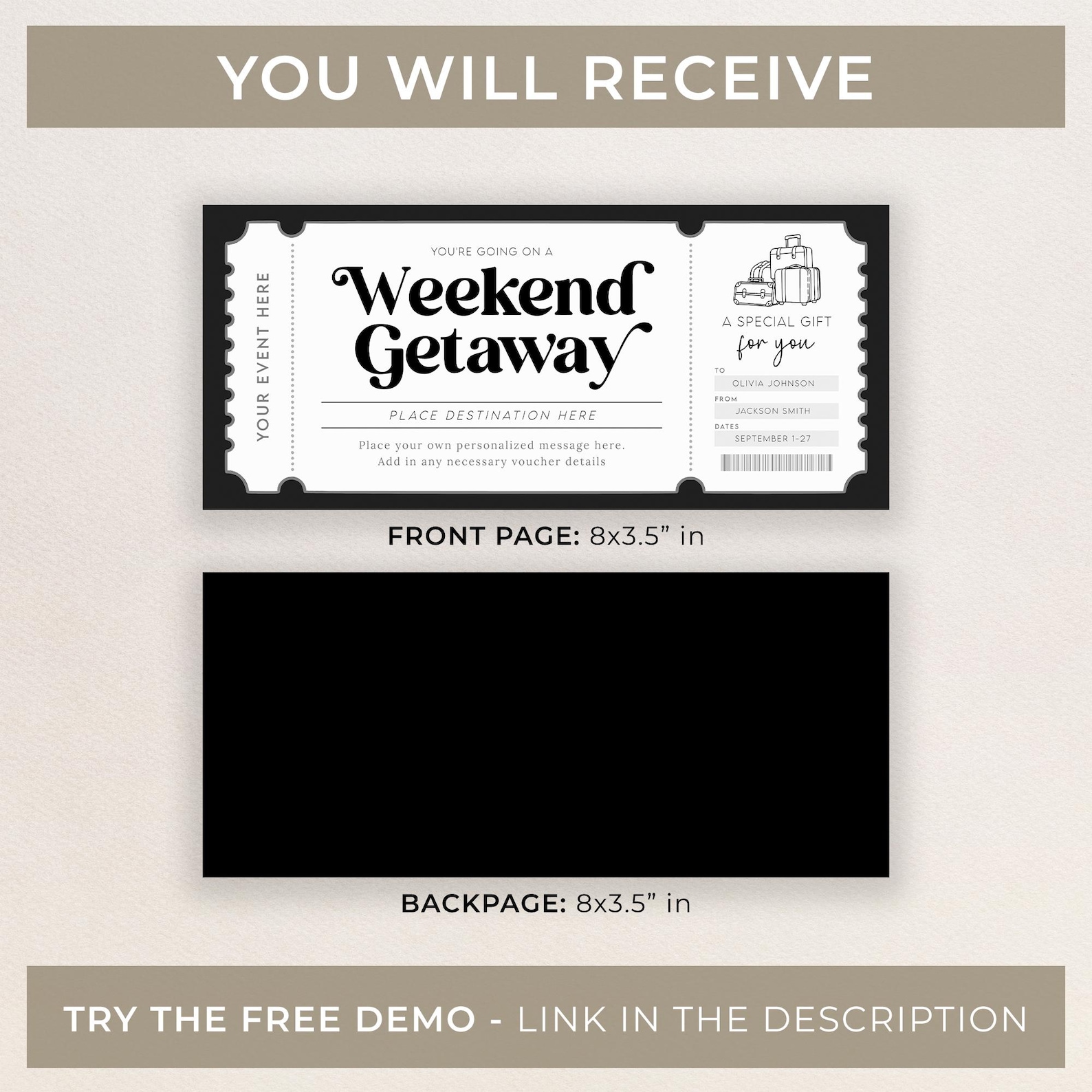 Weekend Getaway Gift Voucher, Editable Weekend Away Coupon Ticket ...
