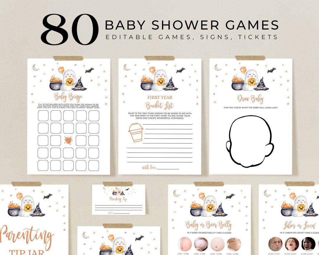 EDITALE A Little Boo Baby Shower Game Bundle, Gender Neutral Halloween ...