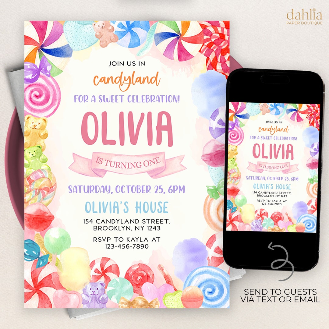 Candy Land Invitation, EDITABLE Sweet Celebration Party Invite, Sweets ...