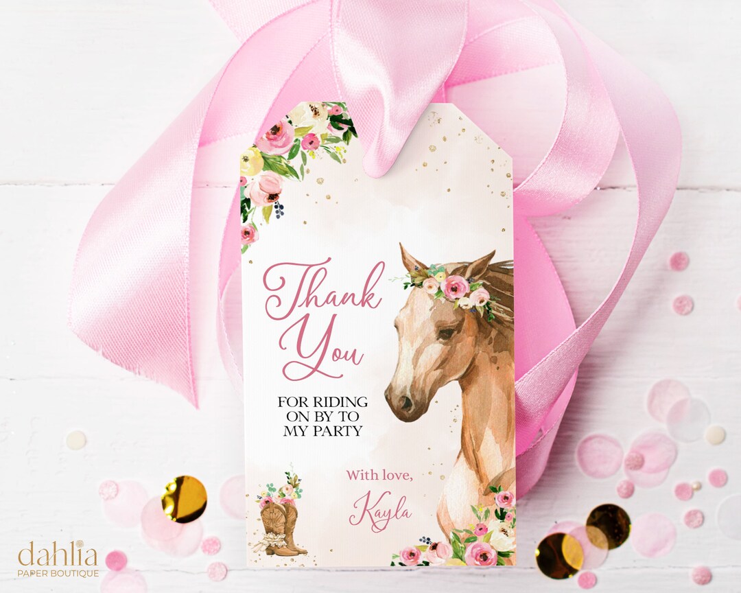 EDITABLE Thank You for Coming Gift Tag, Horse Party Favor, Saddle up ...
