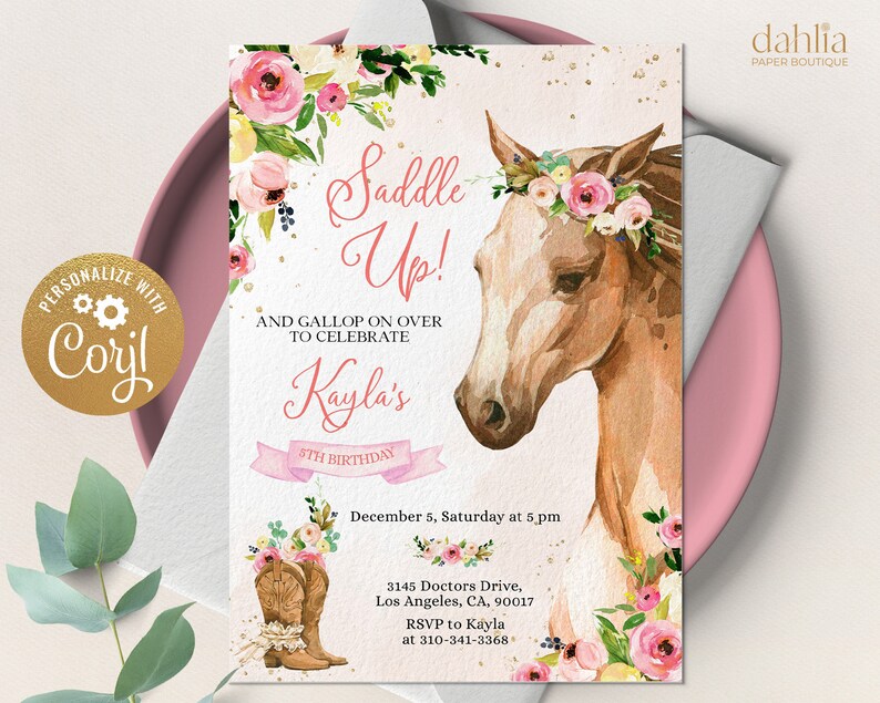 EDITABLE Horse Birthday Invitation Saddle up Cowgirl Invite - Etsy