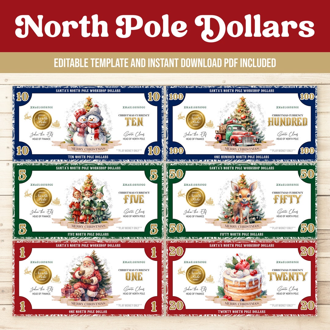 Editable Christmas Money, Printable North Pole Dollar Bill Kid's ...