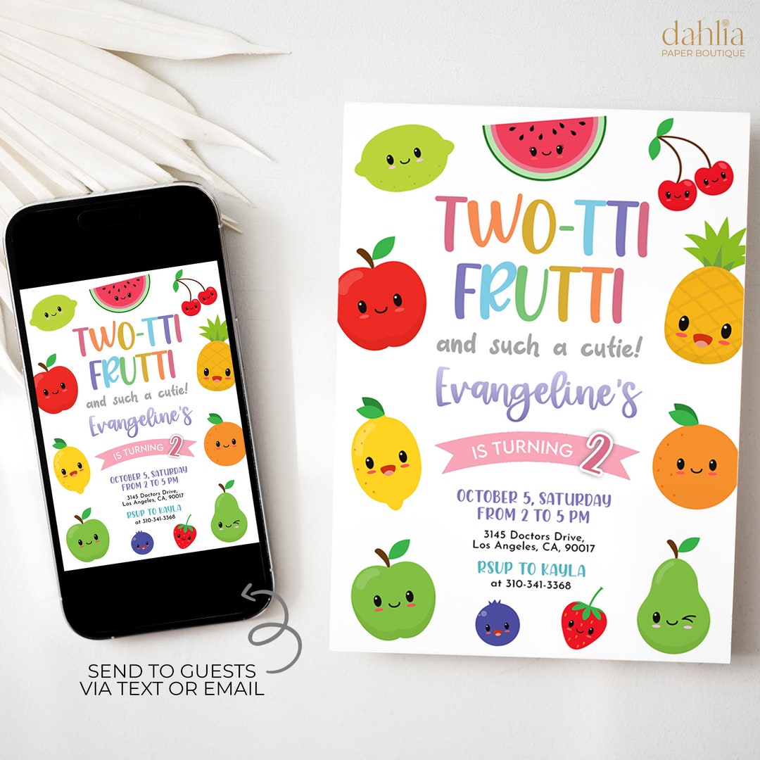 Two-tti Frutti Birthday Invitation, EDITABLE Tropical Fruit Party ...