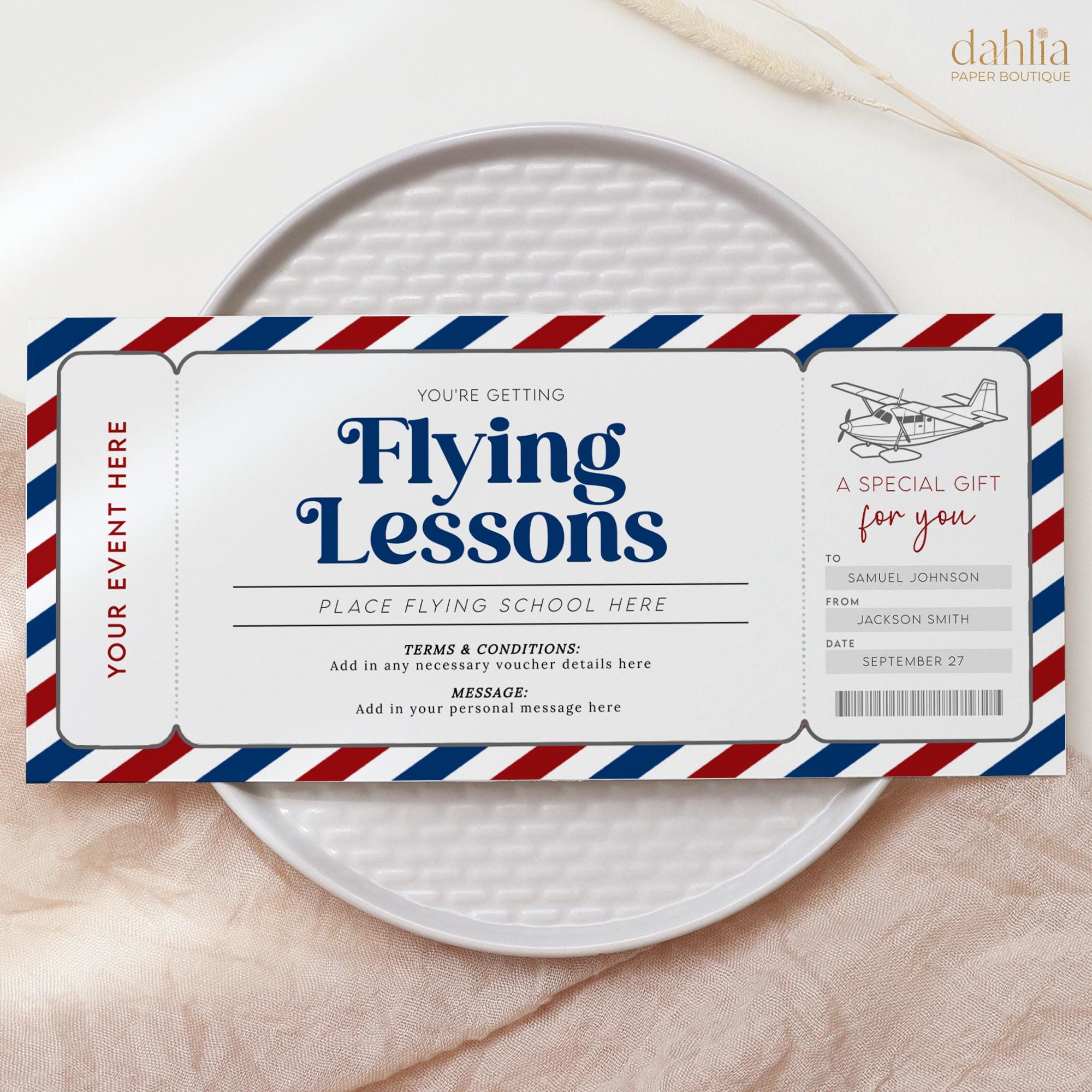 Flying Lessons Gift Voucher, Editable Pilot Training Gift Certificate ...