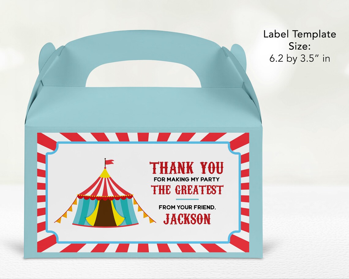 Carnival Gable Box Label Template Editable Circus Party - Etsy