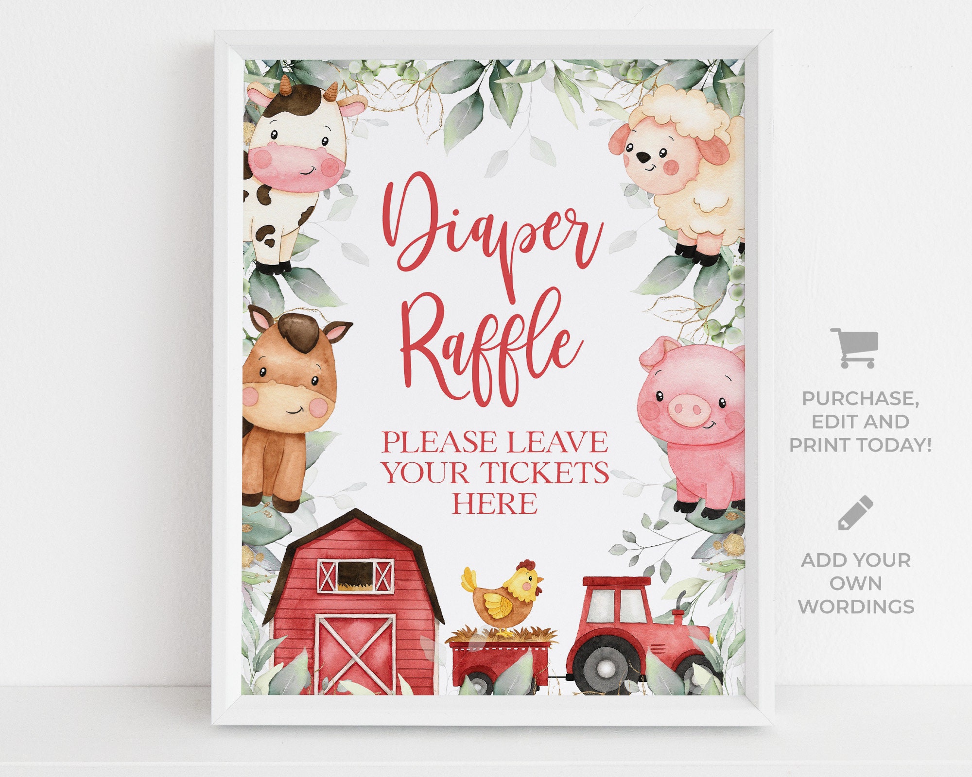 EDITABLE Farm Baby Shower Diaper Raffle Sign & Card Barn - Etsy Canada