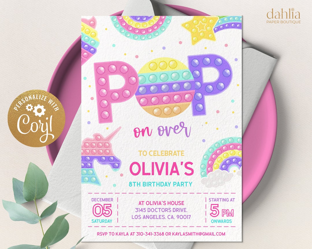 EDITABLE Pop It Birthday Invitation, Pop It Party Invitation Template ...