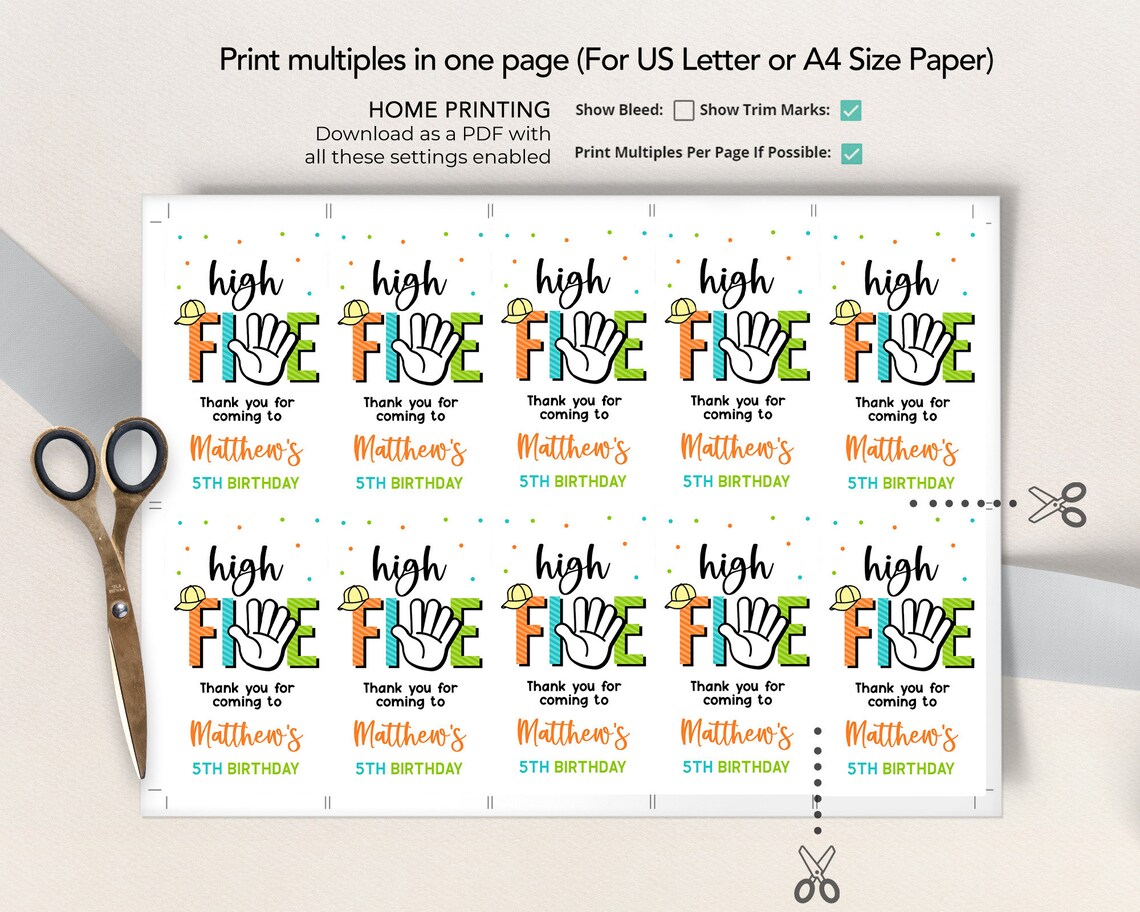 EDITABLE High Five Birthday Thank You for Coming Gift Tag - Etsy