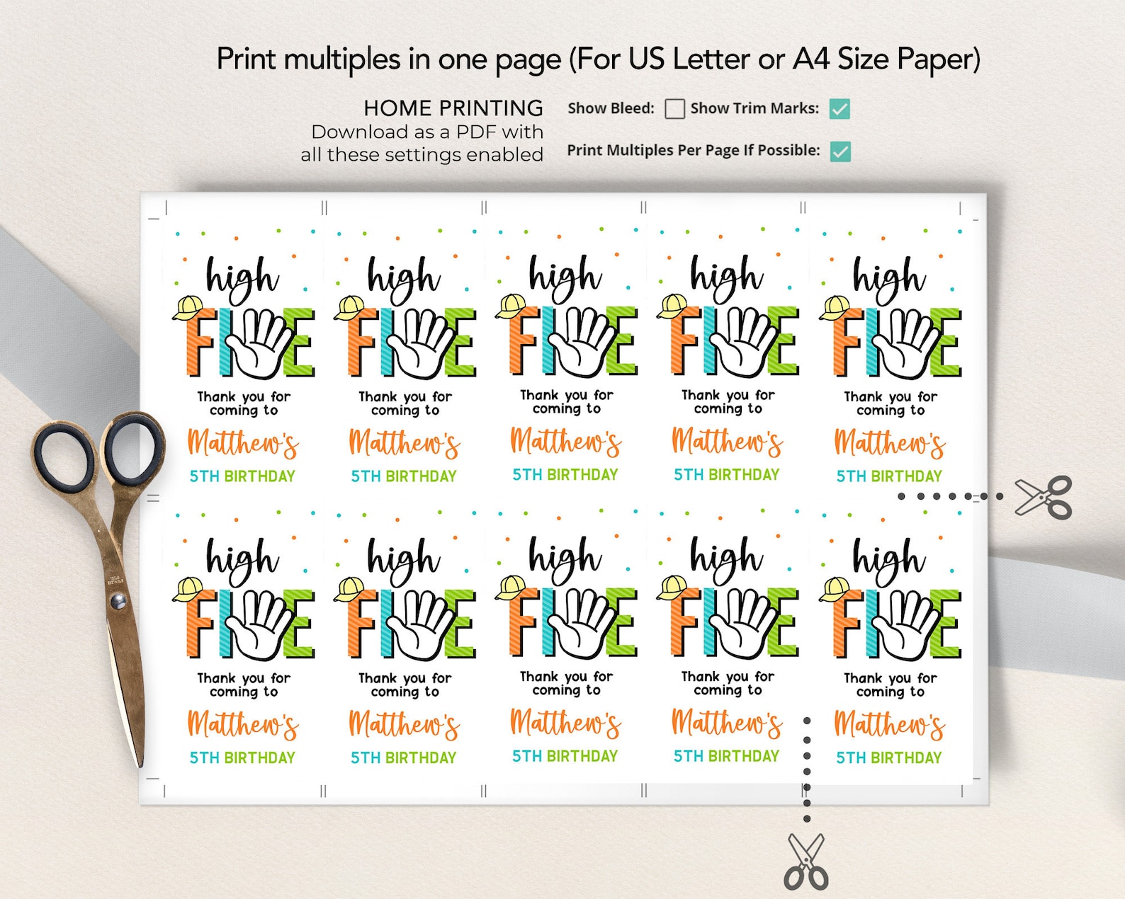 EDITABLE High Five Birthday Thank You for Coming Gift Tag, Printable Hi ...