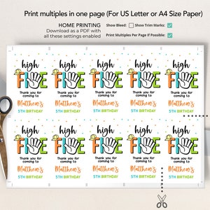 EDITABLE High Five Birthday Thank You for Coming Gift Tag, Printable Hi ...
