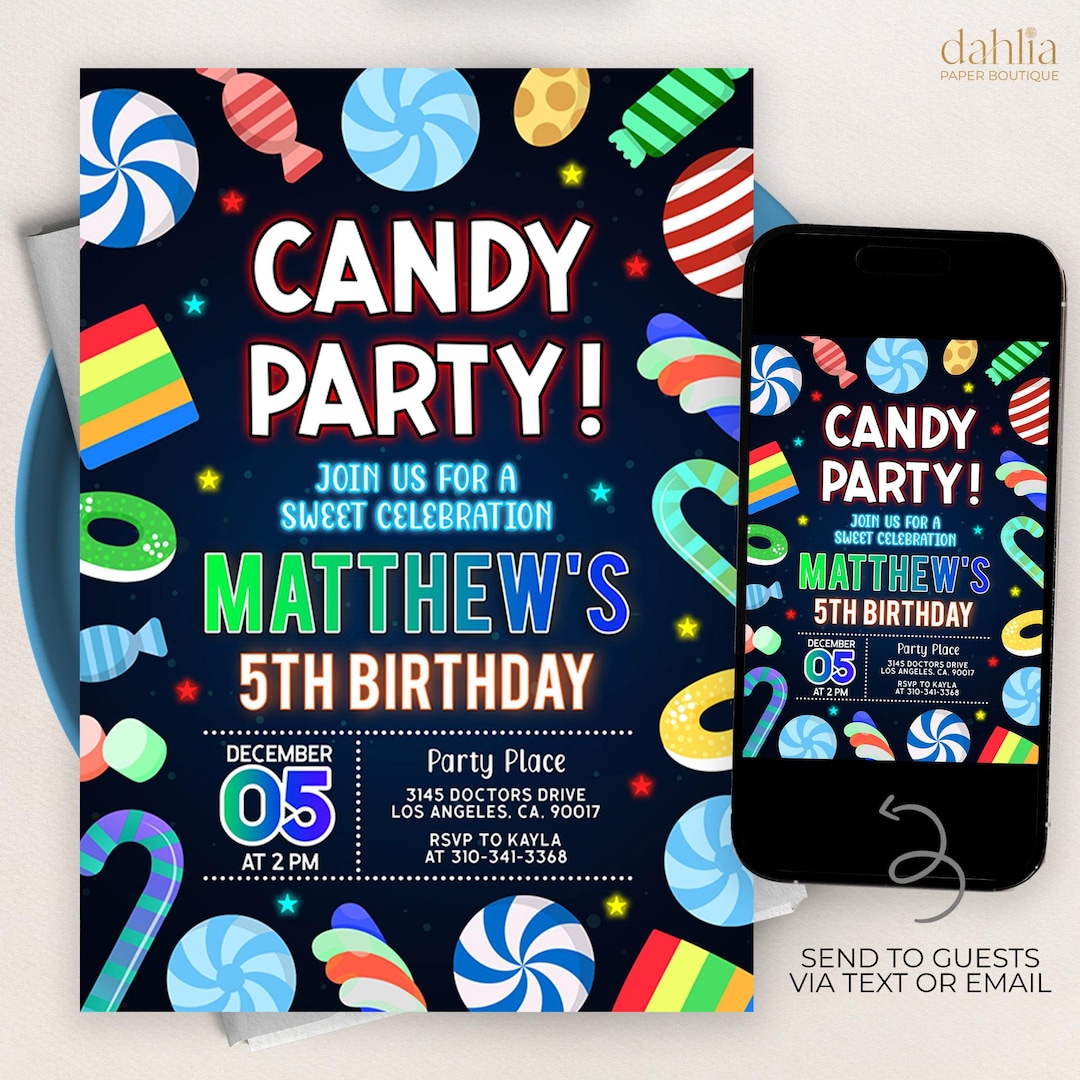 Candy Land Birthday Invitation, EDITABLE Sweet Celebration Party Invite ...