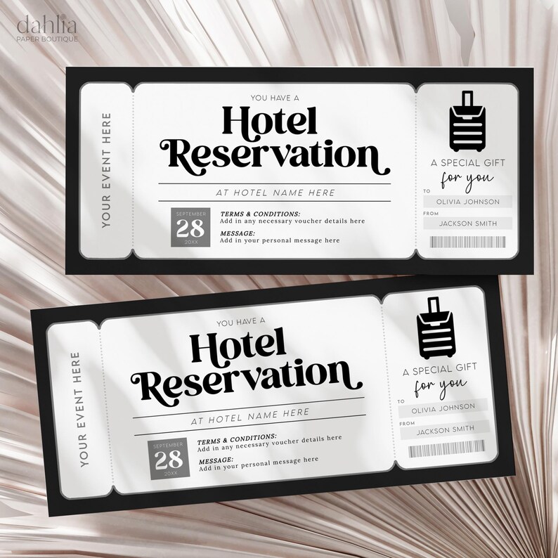 Hotel Reservation Gift Voucher, Editable Hotel Stay Ticket Template ...
