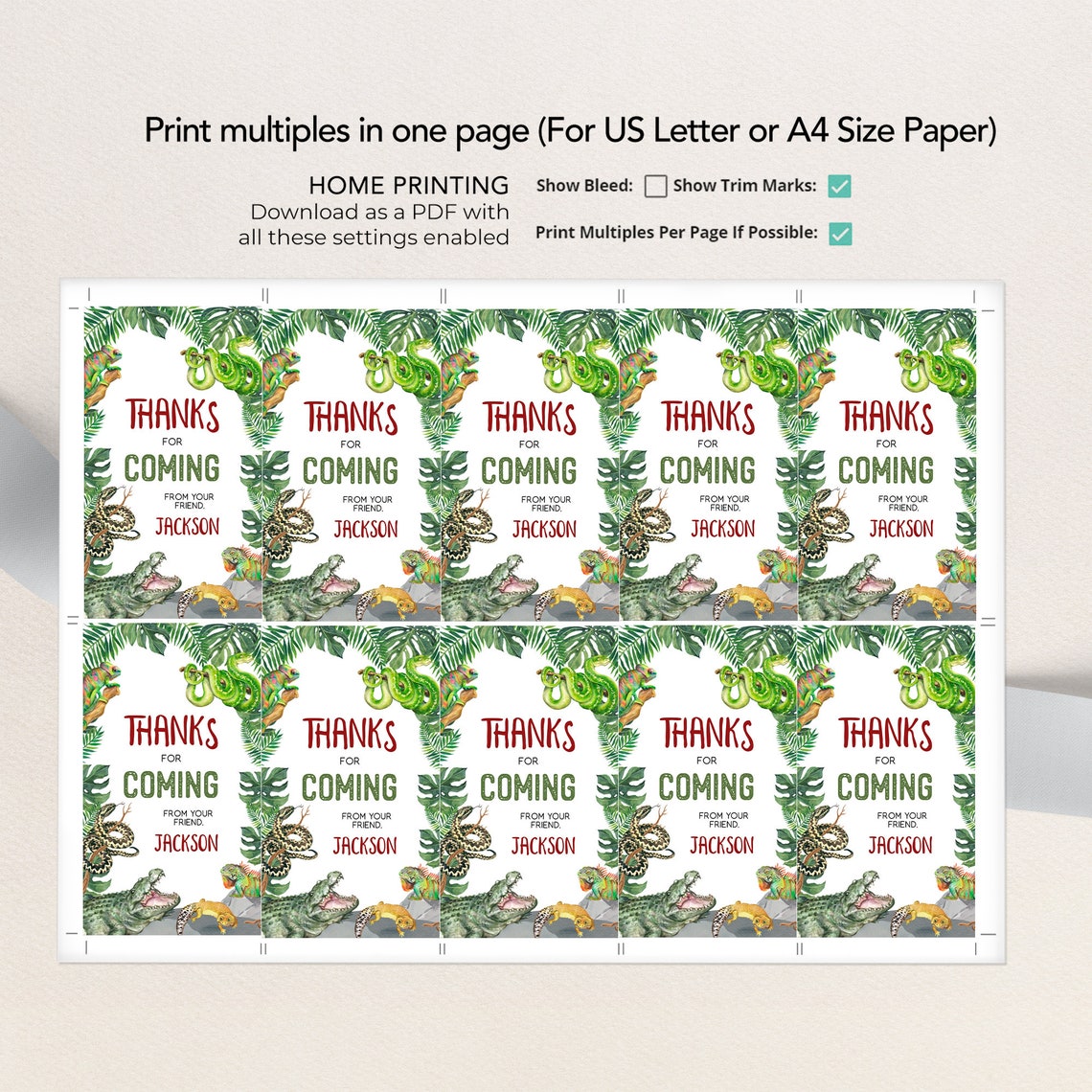 EDITABLE Reptile Thank You for Coming Gift Tag, Outdoor Party, Slither ...
