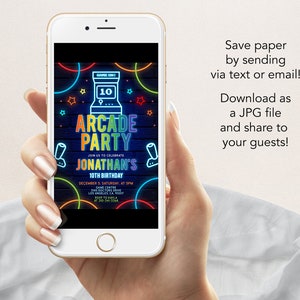 EDITABLE Arcade Party Invitation, Gamer Birthday Invite, Blue Glow Neon ...