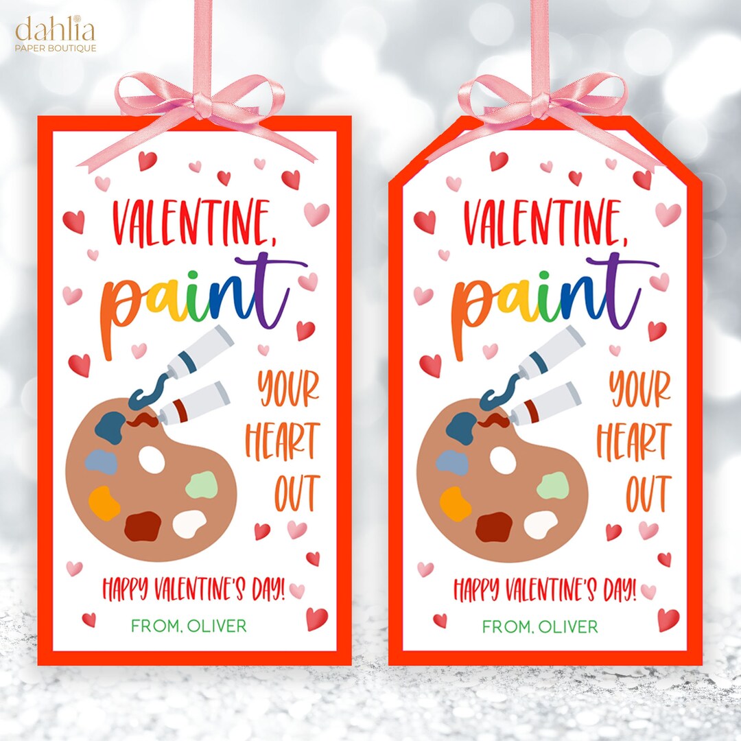 Paint Your Heart Out, Editable Paint Valentine Tag Template, Coloring ...
