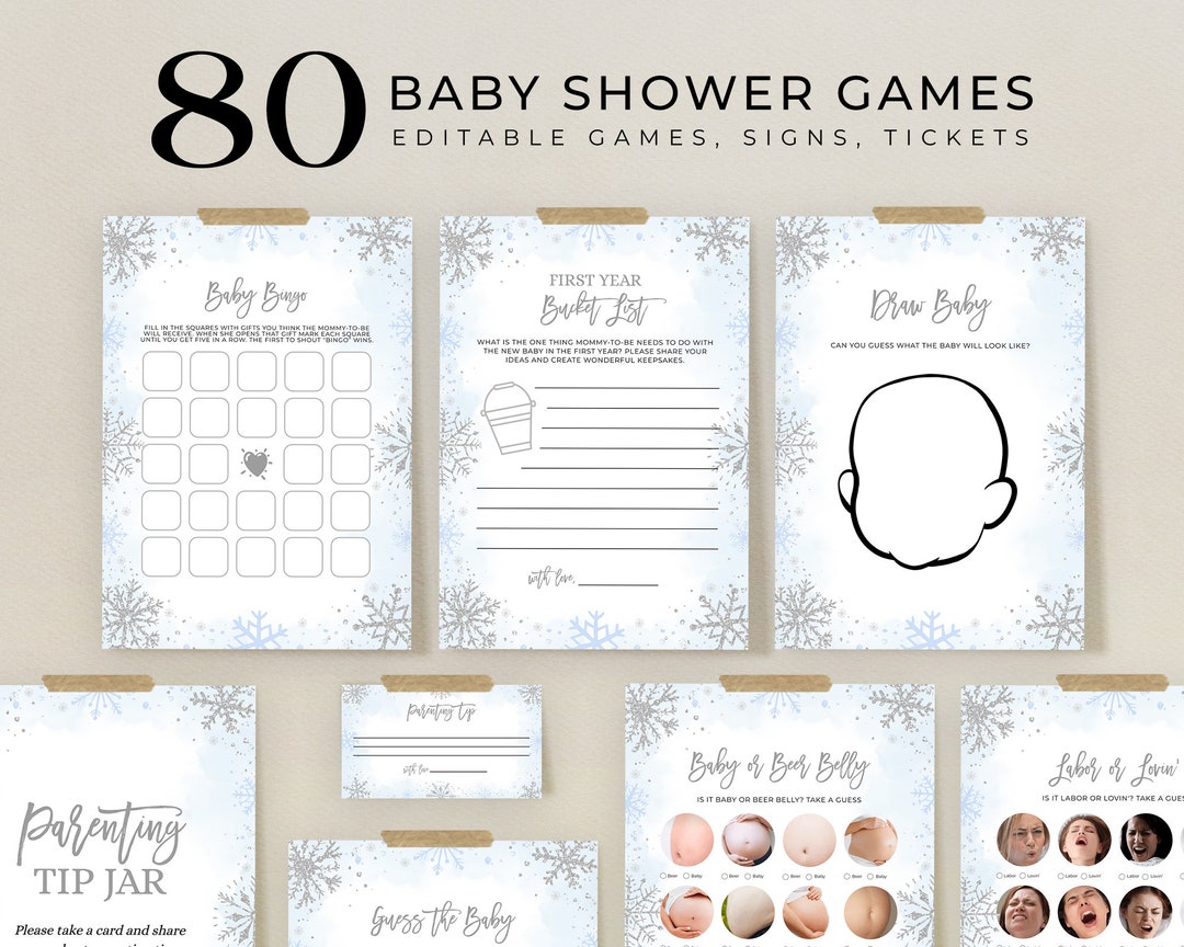Winter Snowflake Baby Shower Games Bundle, EDITABLE Baby It's Cold ...