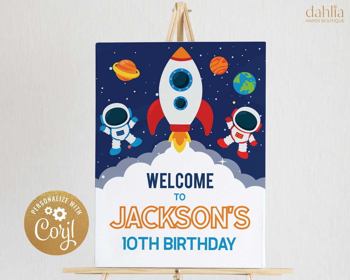 EDITABLE Space Birthday Welcome Sign Galaxy Planets Party - Etsy