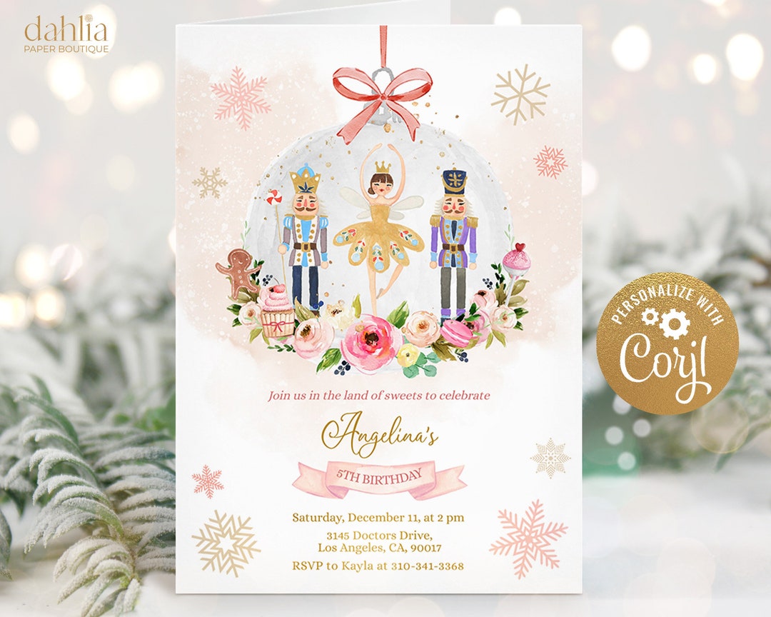 Nutcracker Birthday Invitation Editable Winter Ballet Party Invite