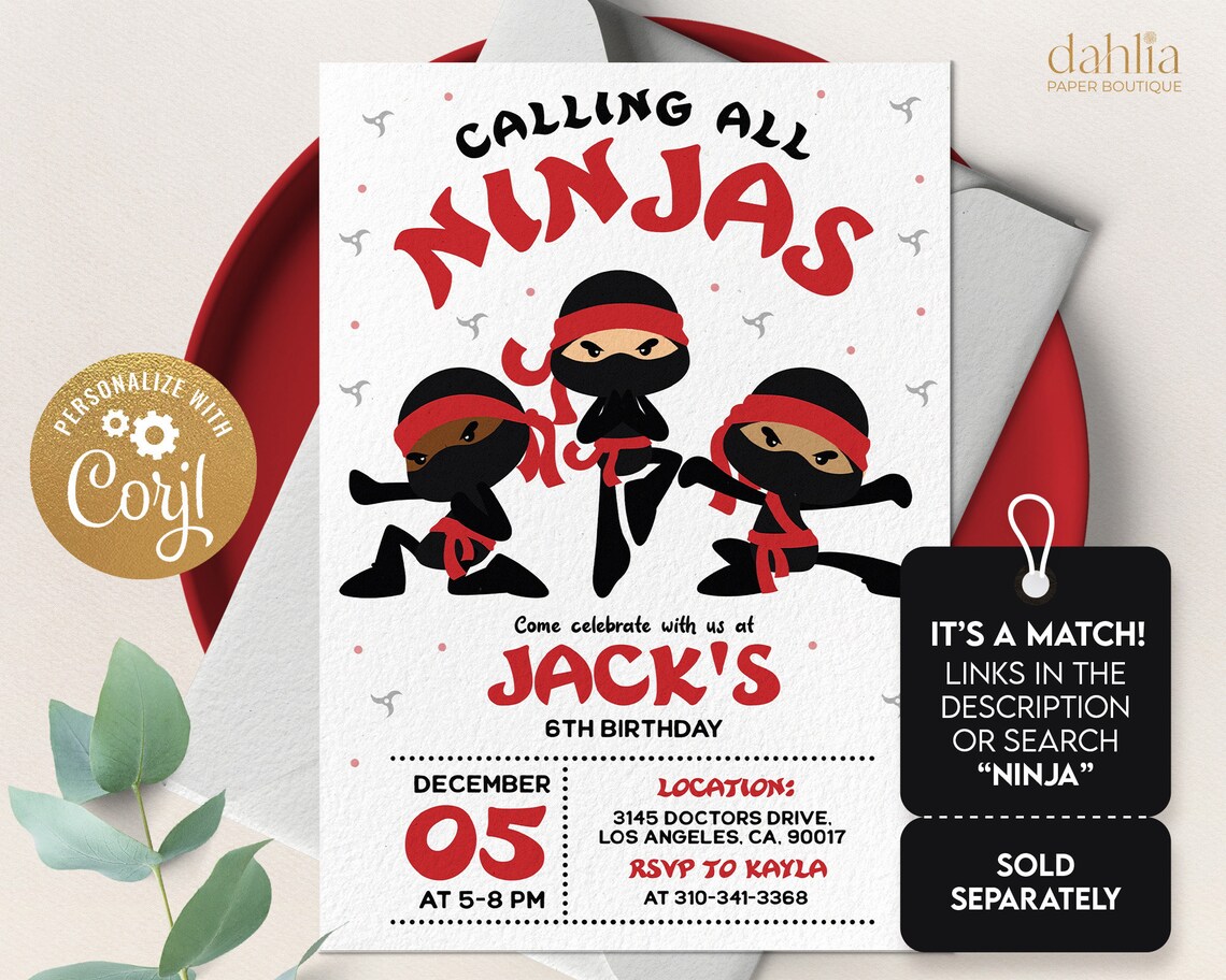 EDITABLE Ninja Birthday Thank You for Coming Gift Tag, Ninja Warrior ...