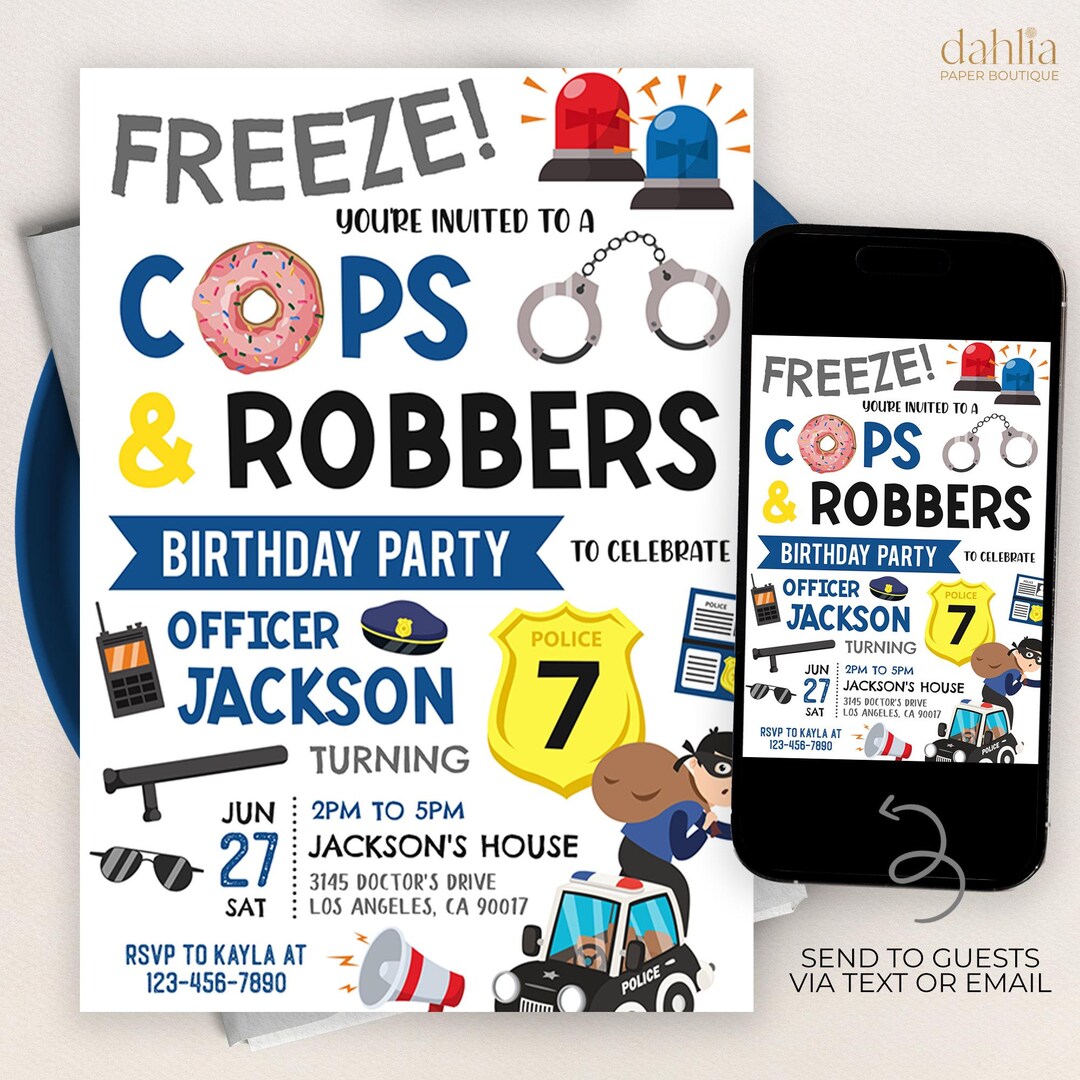 Cops and Robbers Birthday Invitation, EDITABLE Police Party Invite ...