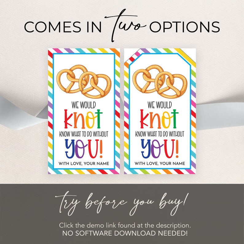 Editable Pretzel Knot Tag, Thank You Appreciation Template, Gift Tag ...