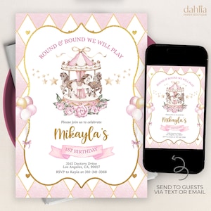 EDITABLE Carousel Birthday Invitation, Carousel Horse Party Template ...