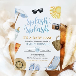 Splish Splash Baby Bash Invitation, Editable Beach Baby Shower Invite ...
