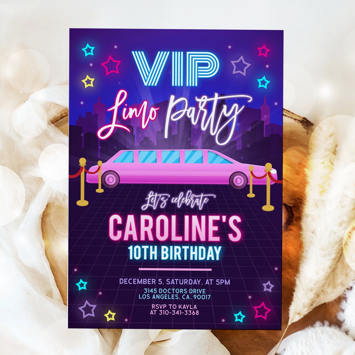 EDITABLE Limo Party Invitation, Pink VIP Limousine Birthday Invite ...