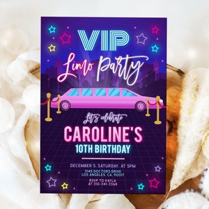 EDITABLE Limo Party Invitation, Pink VIP Limousine Birthday Invite ...