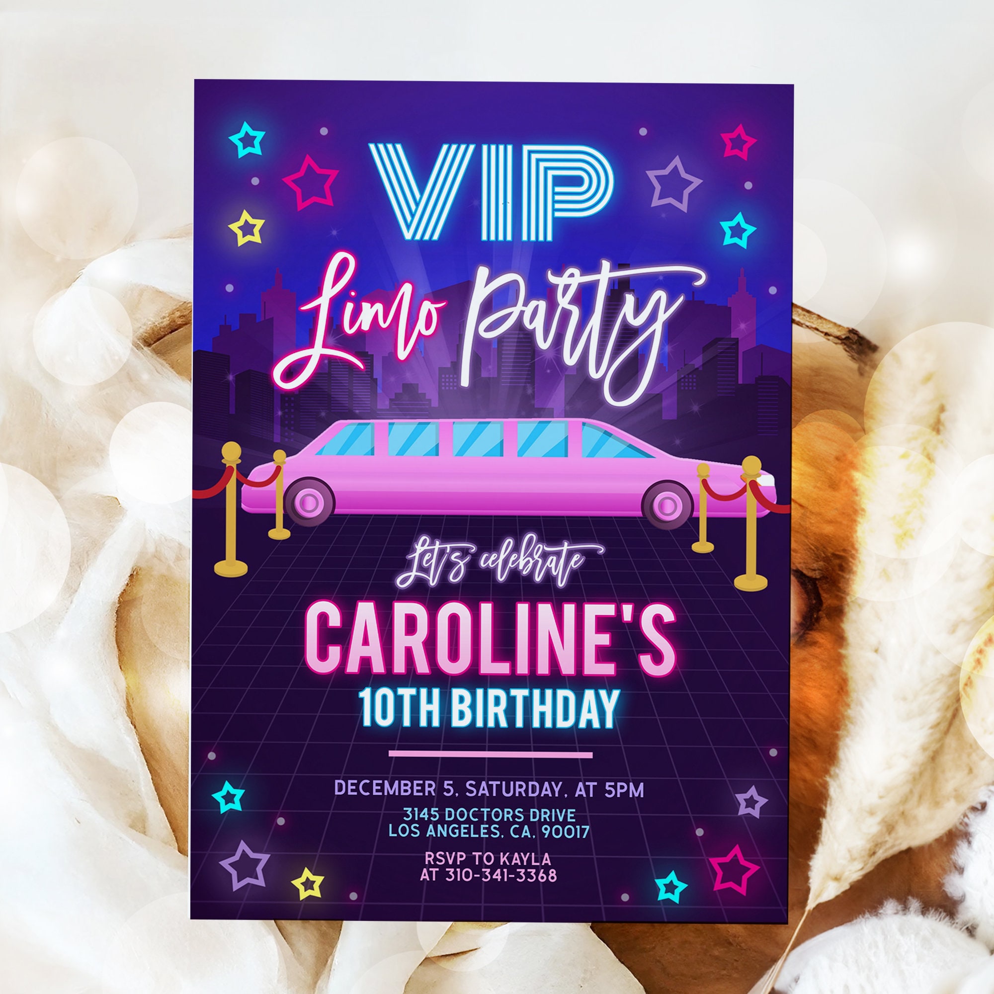 EDITABLE Limo Party Invitation, Pink VIP Limousine Birthday Invite ...